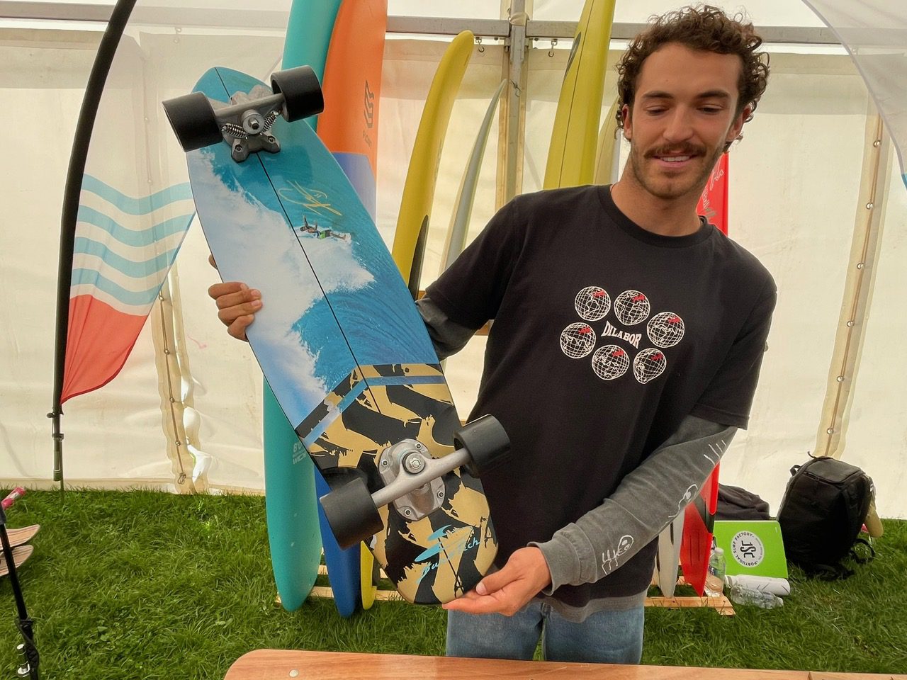 Flowt's Gonzalo Rieff with the Swelltec surf skate with patented front ...
